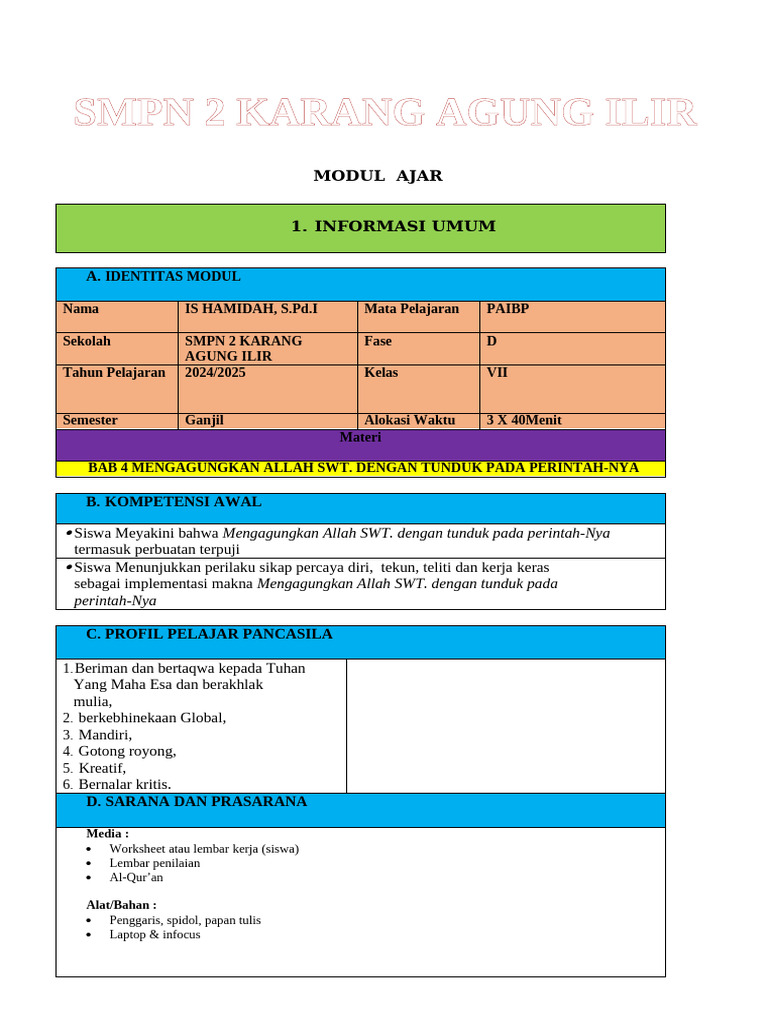Modul Ajar PAIBP Kelas VII | PDF