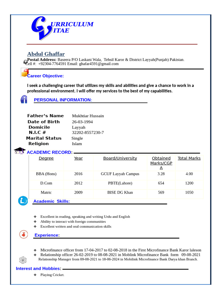 Abdul Ghaffar: Urriculum Itae | PDF