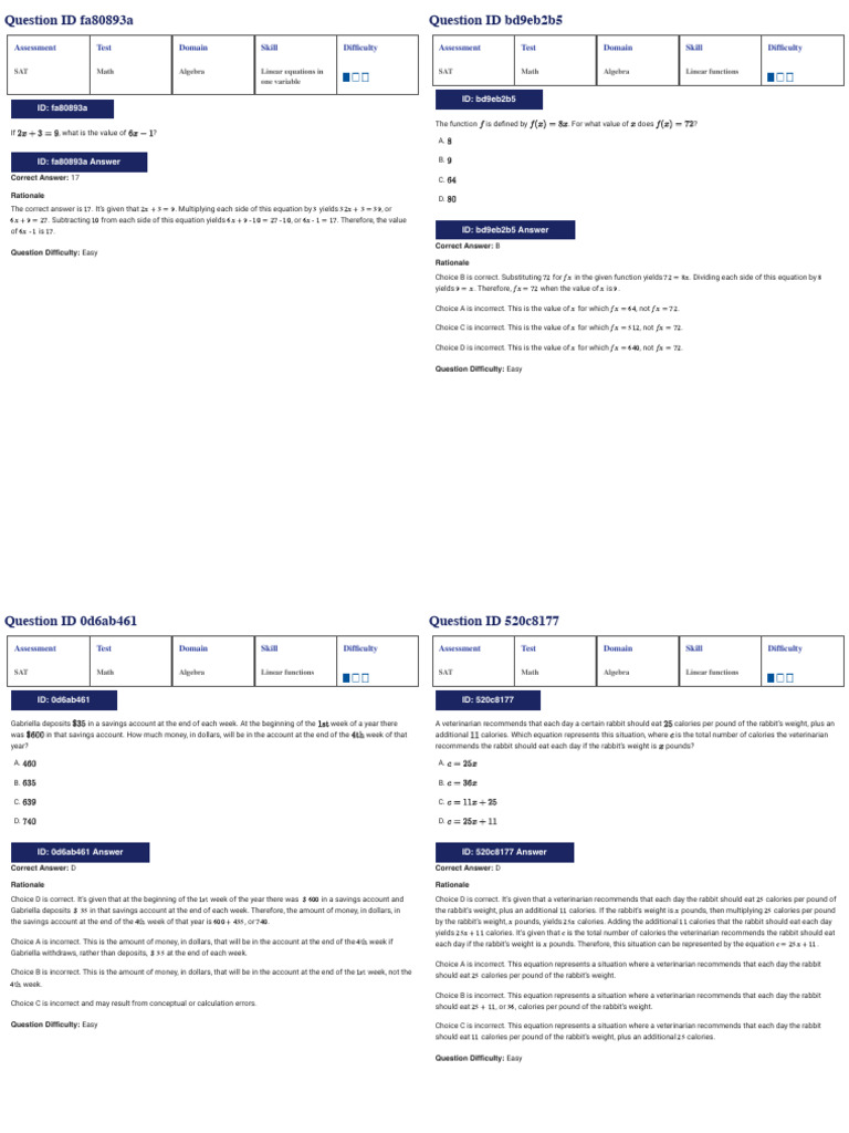 LC_Linear equations 1 variable and functions_Easy_Answer | PDF ...