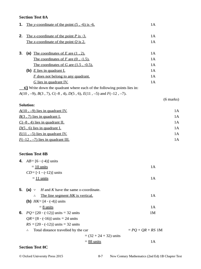 F.1 Lesson 3 - Coordinates (Ans) | PDF | Cartesian Coordinate System ...