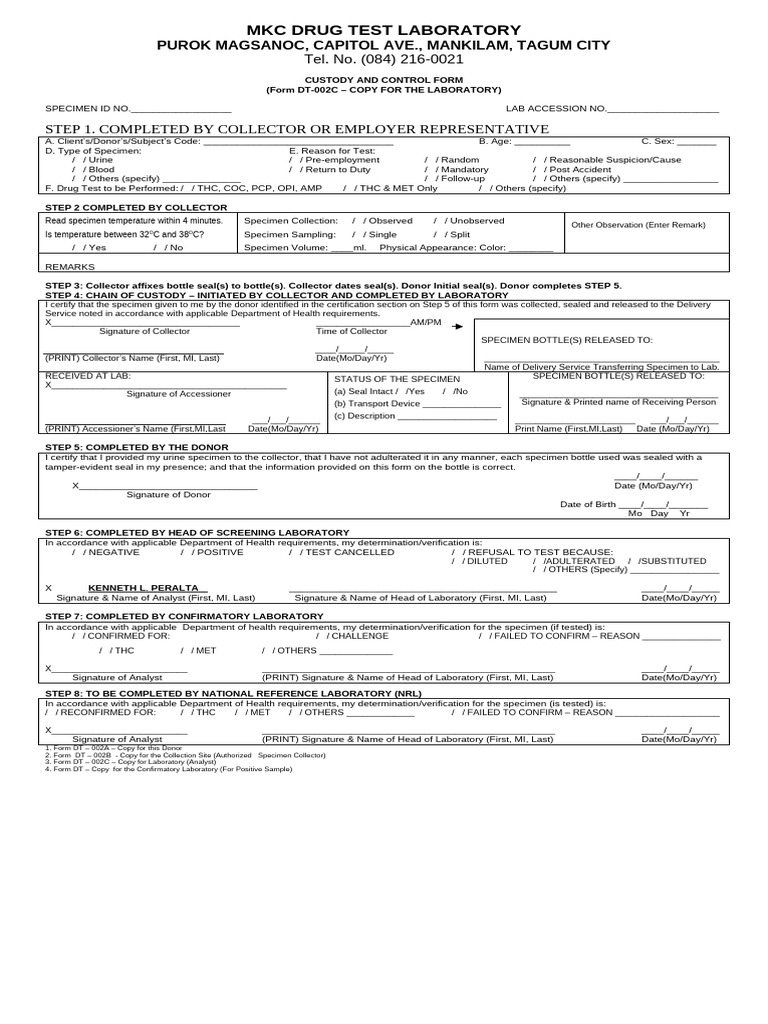 Custody and Control Form 2C | PDF | Drug Test