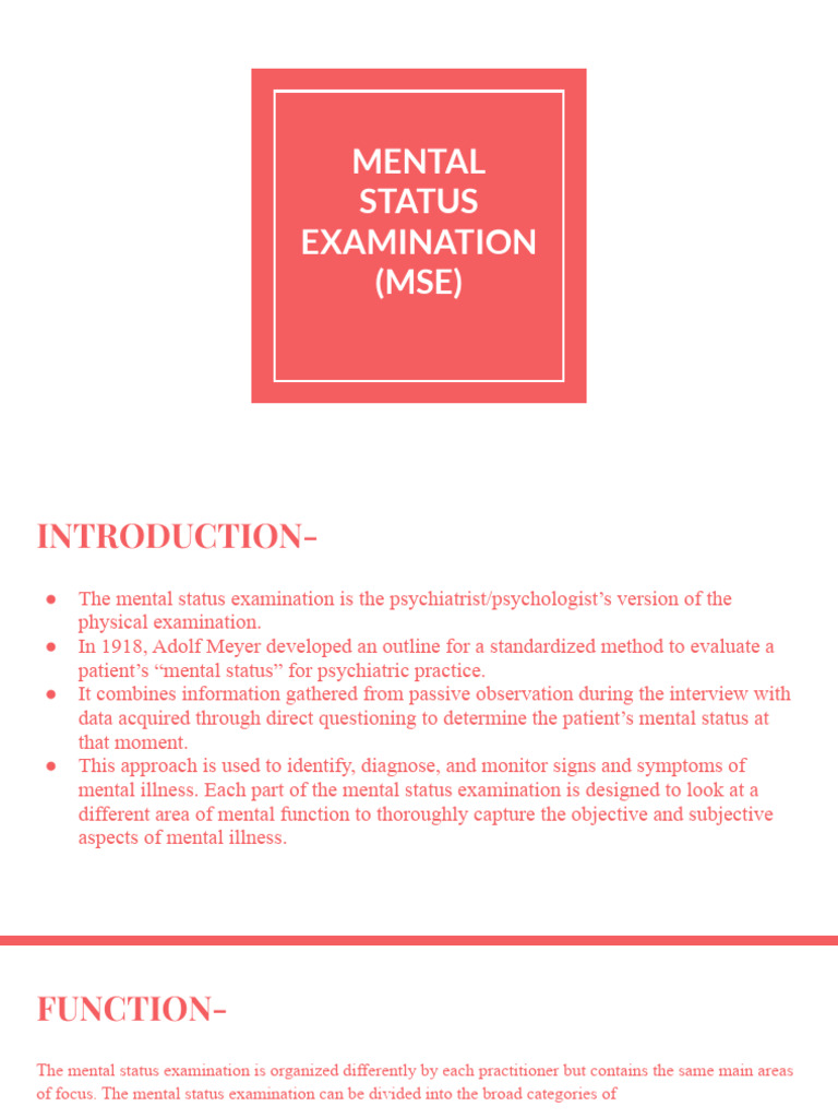 MENTAL STATUS EXAMINATION (MSE) (3).pptx | PDF | Cognition | Cognitive ...