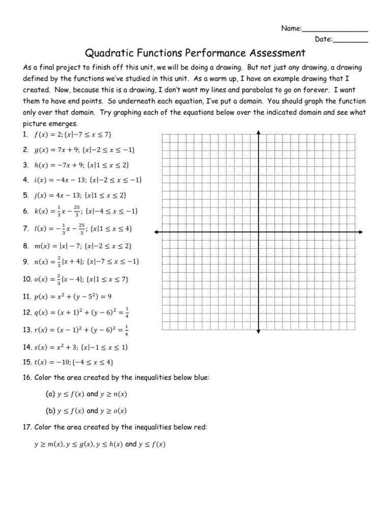 Quadratic Functions Performance Assessment | PDF
