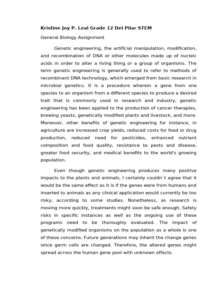 gen-bio-assignment | PDF | Genetic Engineering | Genetics