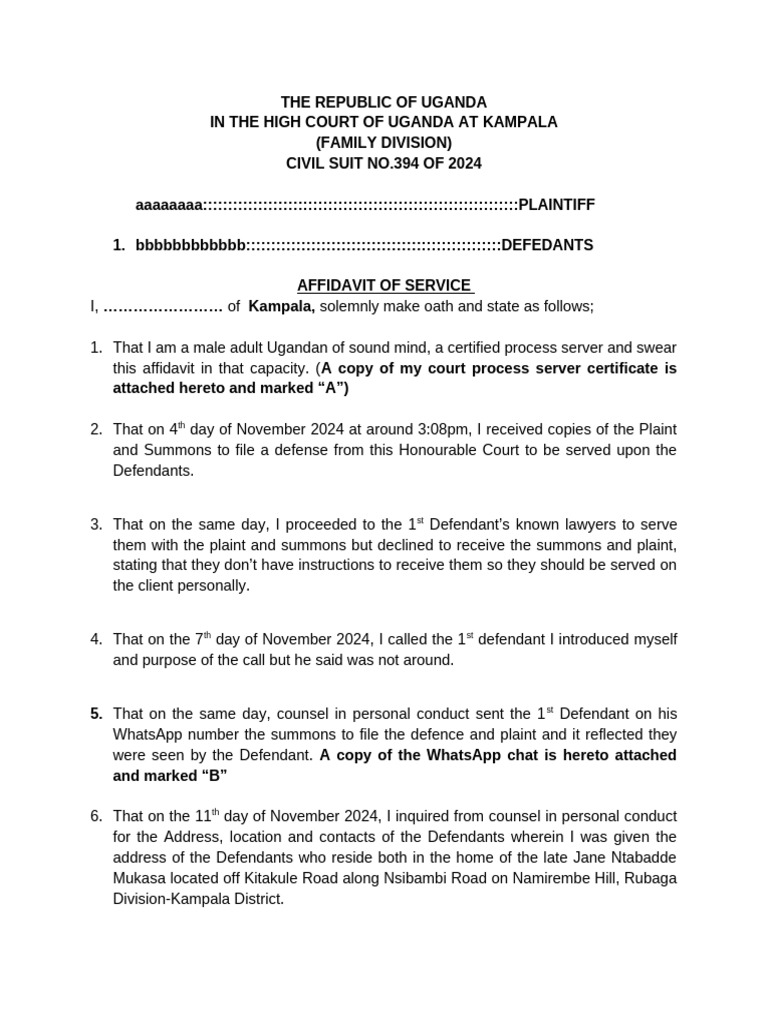 affidavit of service | PDF | Affidavit | Service Of Process