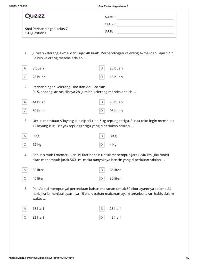 Soal Perbandingan kelas 7 | PDF