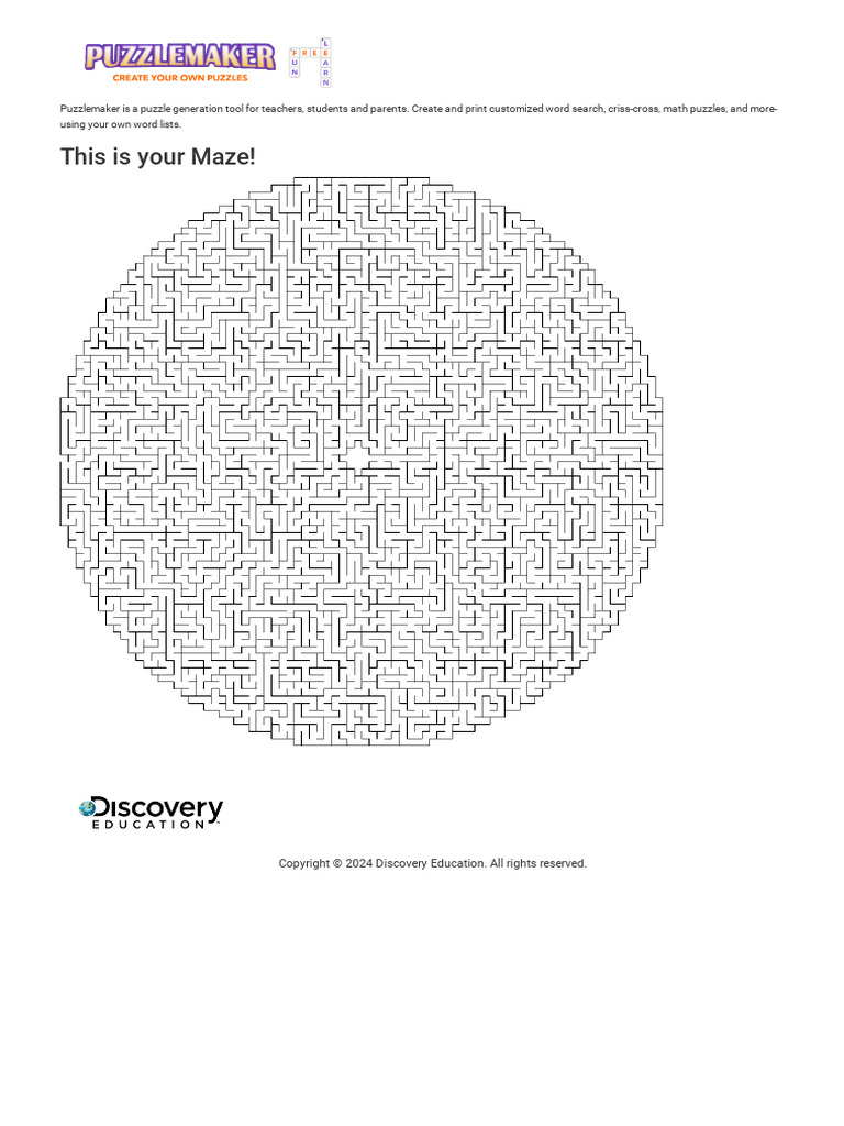 1-Maze Puzzle - Discovery Education Puzzlemaker | PDF