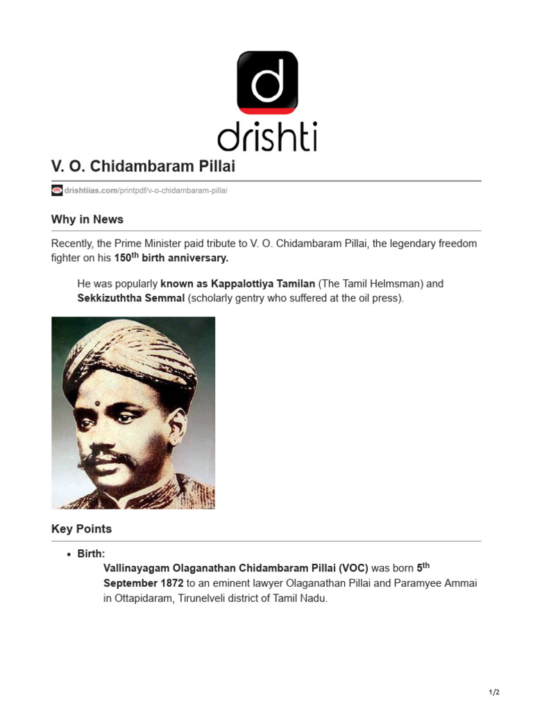 V. O. Chidambaram Pillai: A Legacy | PDF | Indian Nationalism | Indian ...