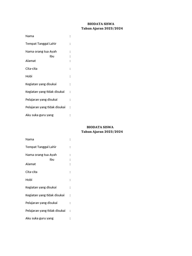 Biodata Siswa BK | PDF