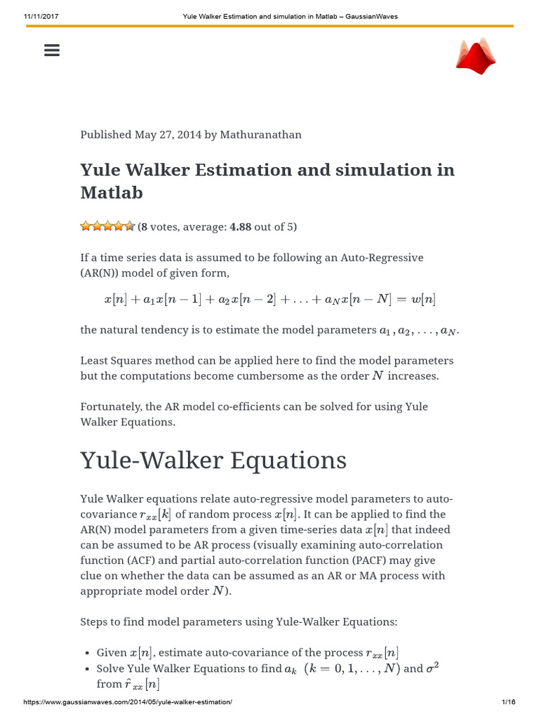 Yule_Walker_Estimation_and_simulation | PDF | Estimator | Estimation Theory