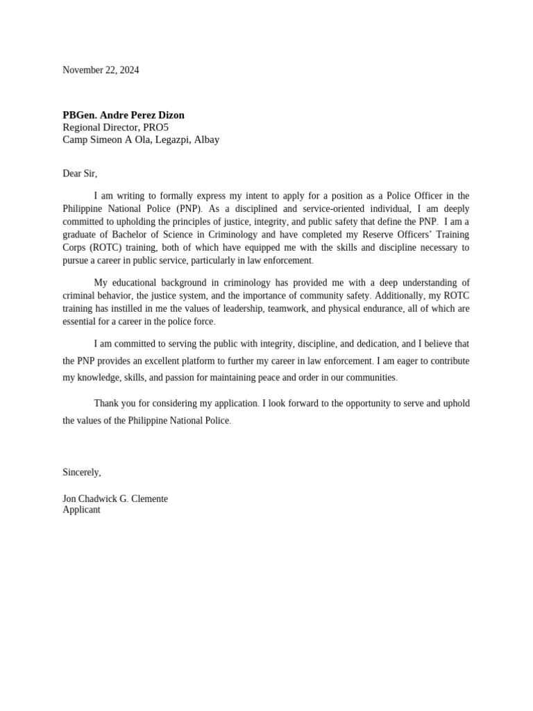 Application Letter Clemente | PDF