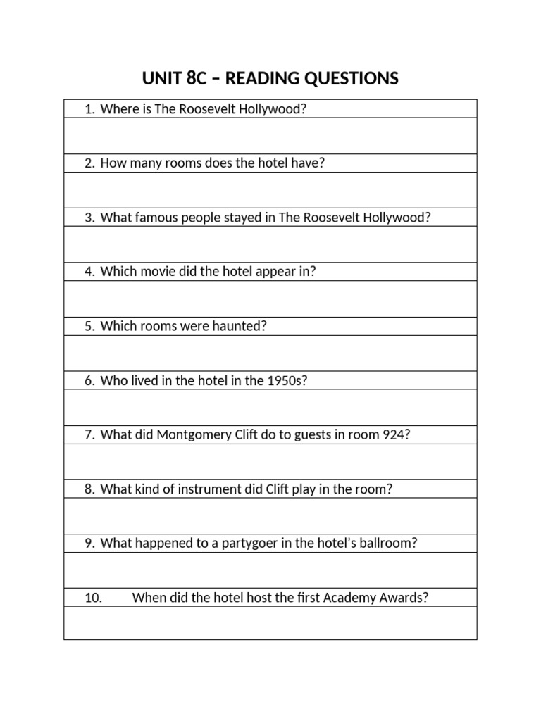 UNIT 8C - Reading Questions | PDF