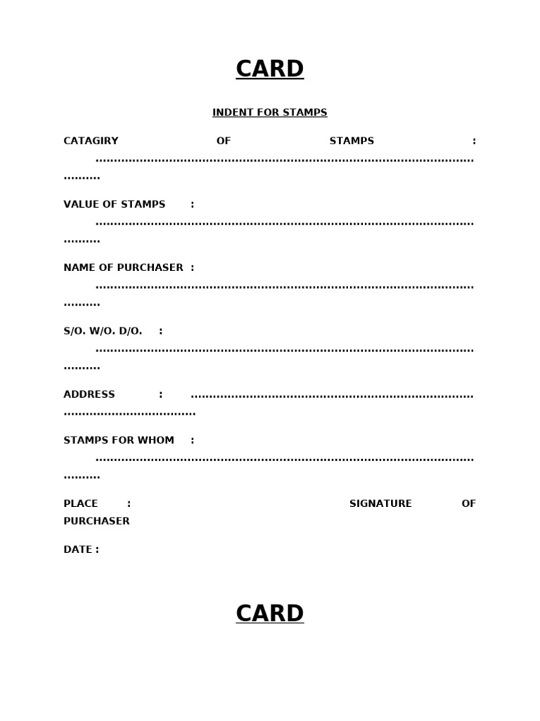 Card Indent For Stamps | PDF