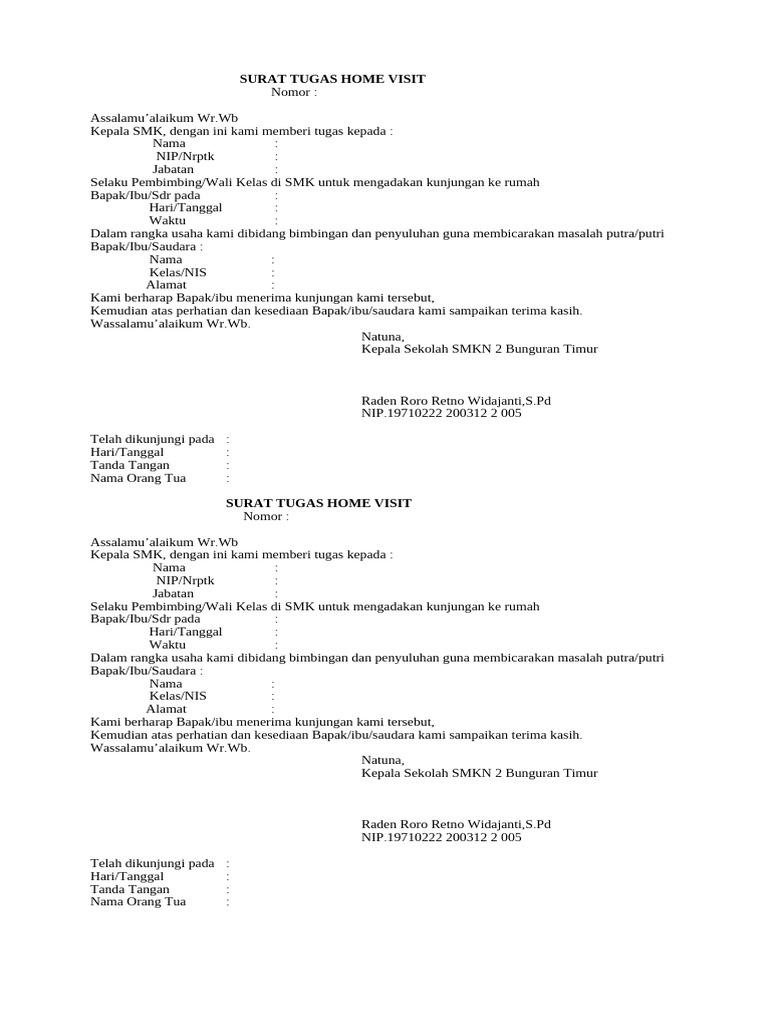 SURAT TUGAS HOME VISIT | PDF