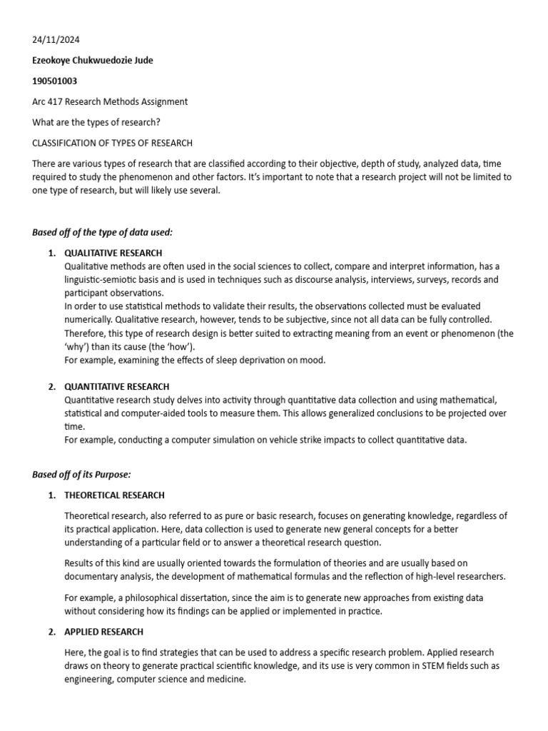 Jude's ARC417 Assignment 01122024 | PDF | Methodology | Quantitative Research