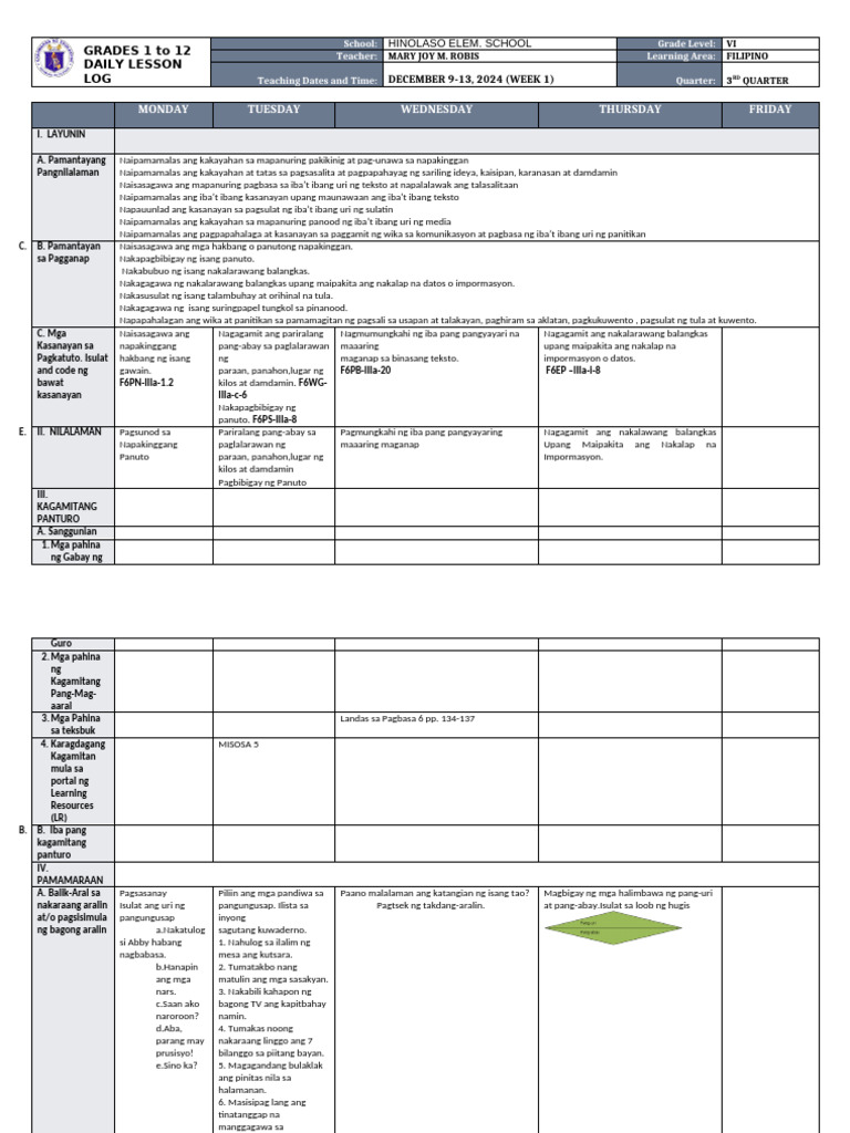 DLL_FILIPINO 6_Q3_W2 | PDF