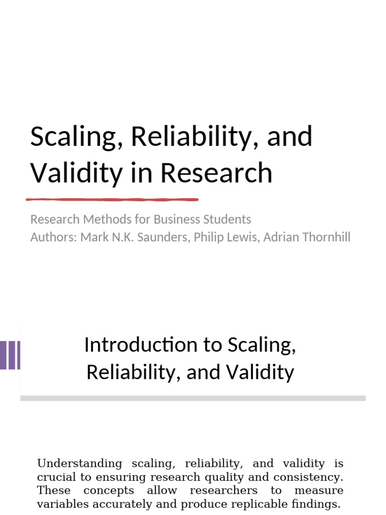 Week 12 - Measurement - Scaling, Reliability, Validity | PDF | Validity (Statistics) | Likert Scale