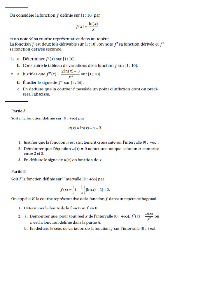 Exercices sur ln-T spé -maths - 2024 | PDF