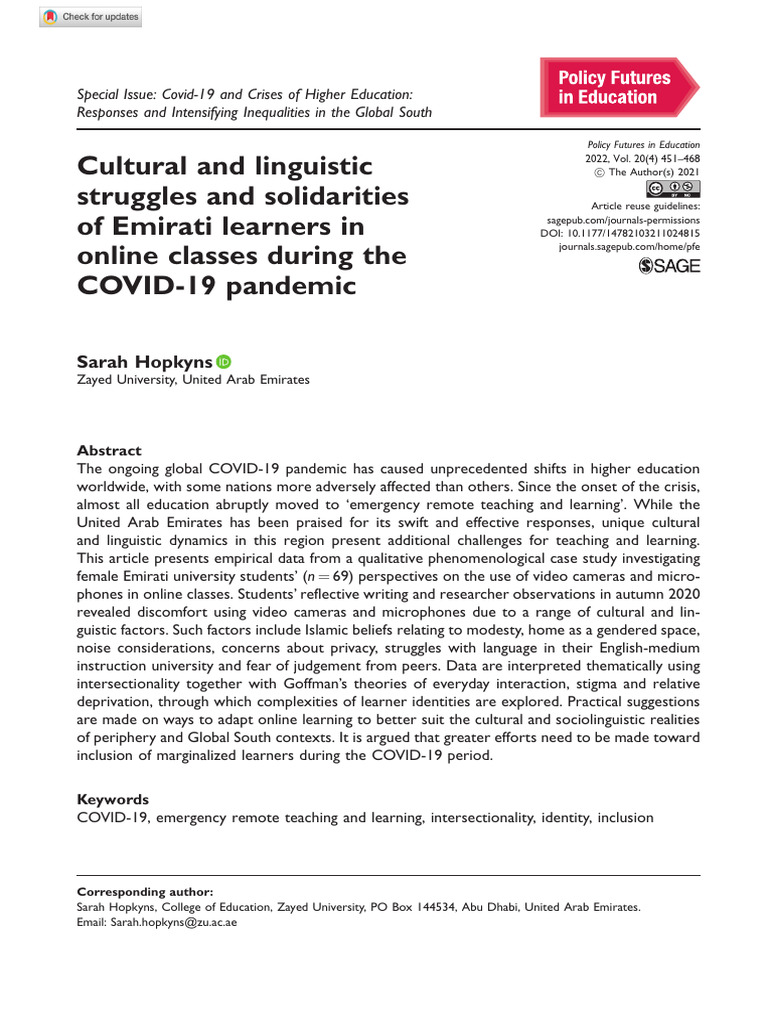 Cultural and Linguistic Struggles and Solidarities of Emirati Learners ...