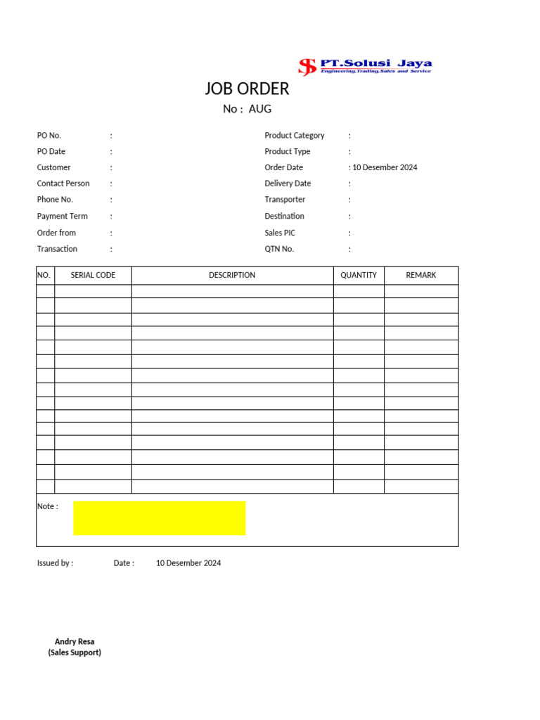 Job Order Baru 2024 | PDF