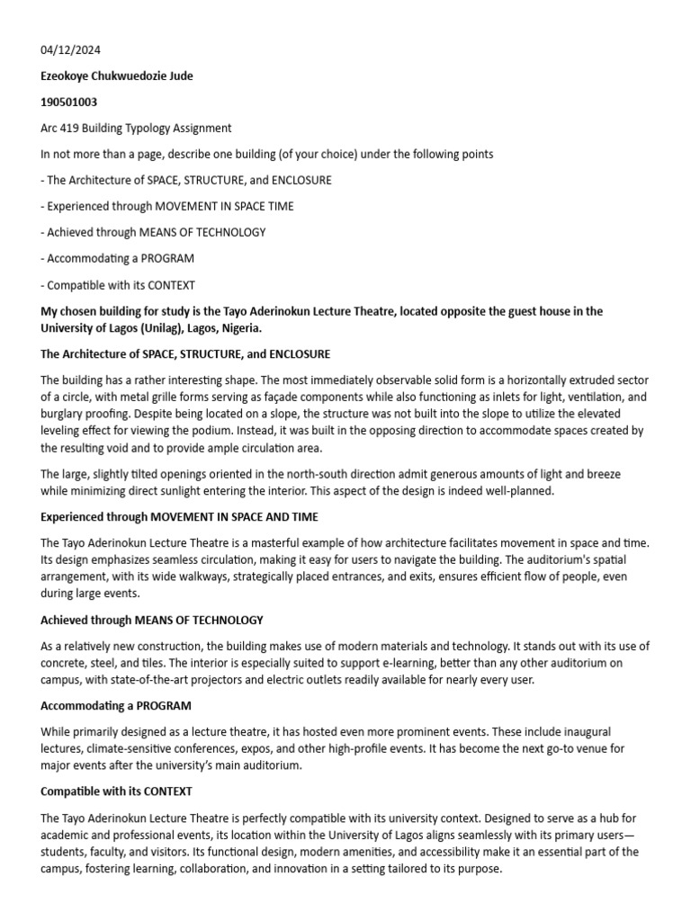 190501003 Jude Ezeokoye’s ARC419 Assignment 04122024 | PDF