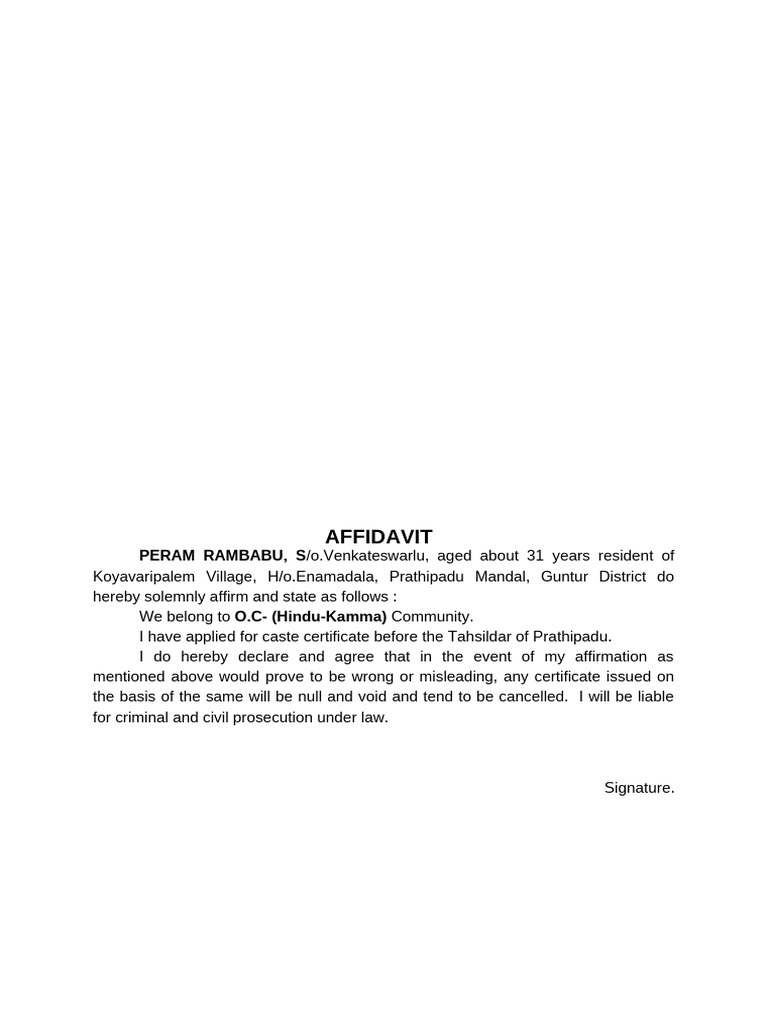 Affidavit CASTE 2 | PDF