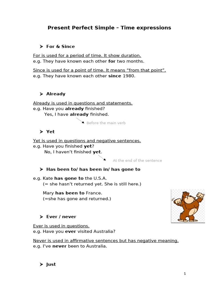 Present Perfect Simple Time Expressions Grammar Guides Sentence ...