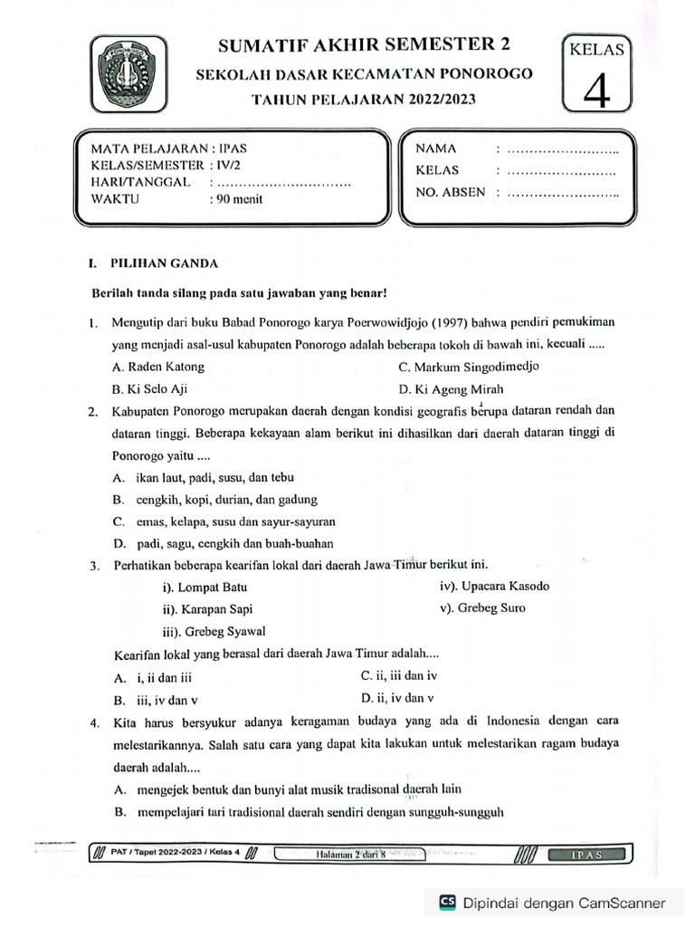 SAS IPAS smt 2 kelas 4 | PDF