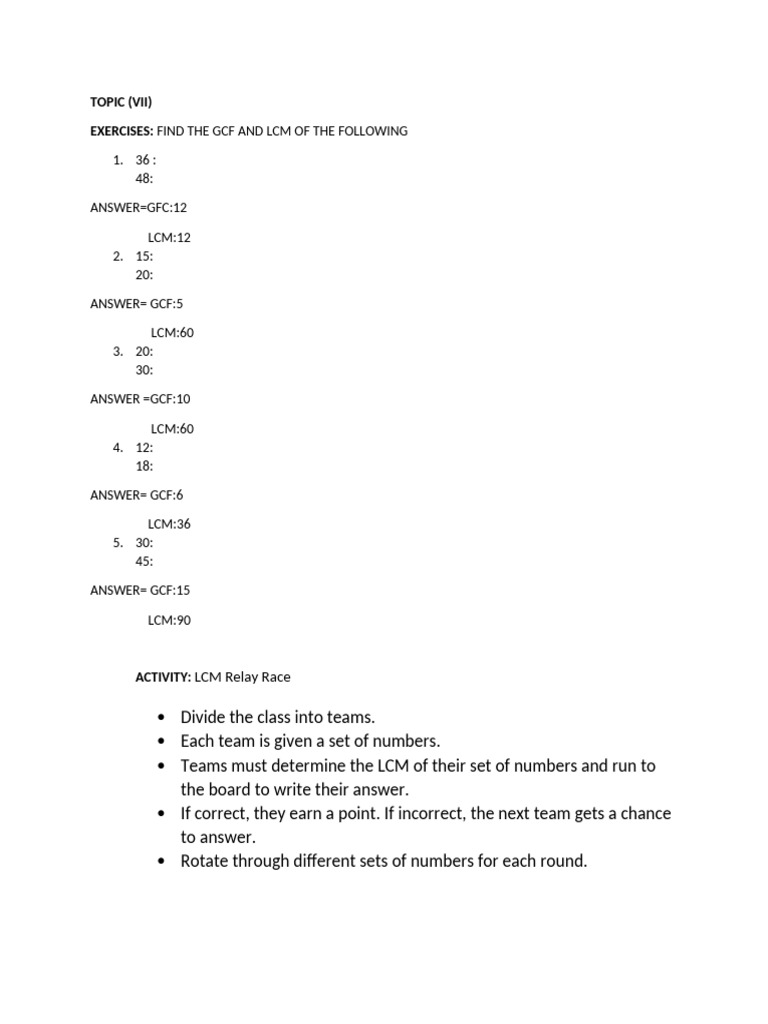GCF and LCM Exercises for Students | PDF