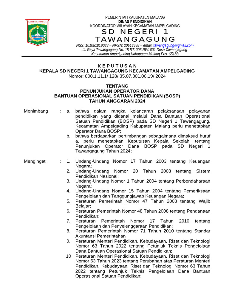 Penunjukan Operator BOSP 2024 | PDF