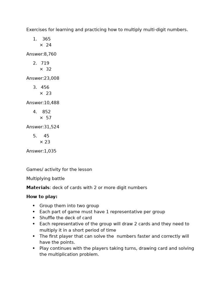 Multi Digit Multiplication | PDF