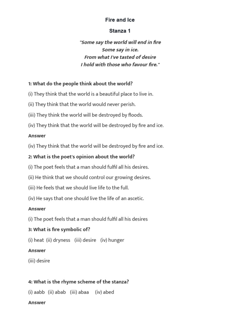 ERC With Answers - Poem - Fire - Ice - X | PDF
