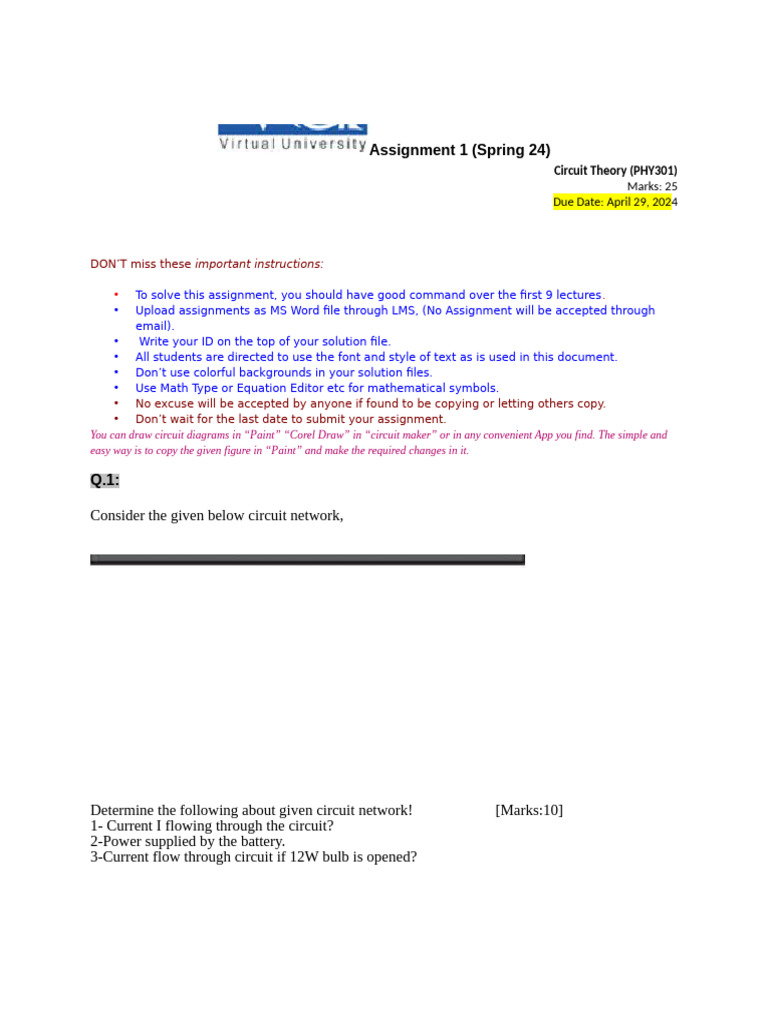 Spring 2024 PHY301 Solve | PDF | Electrical Network | Electrical Resistance And Conductance