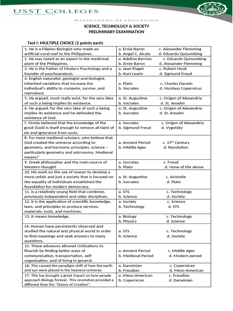 Science, Technology & Society Exam Guide | PDF | Science | Socrates