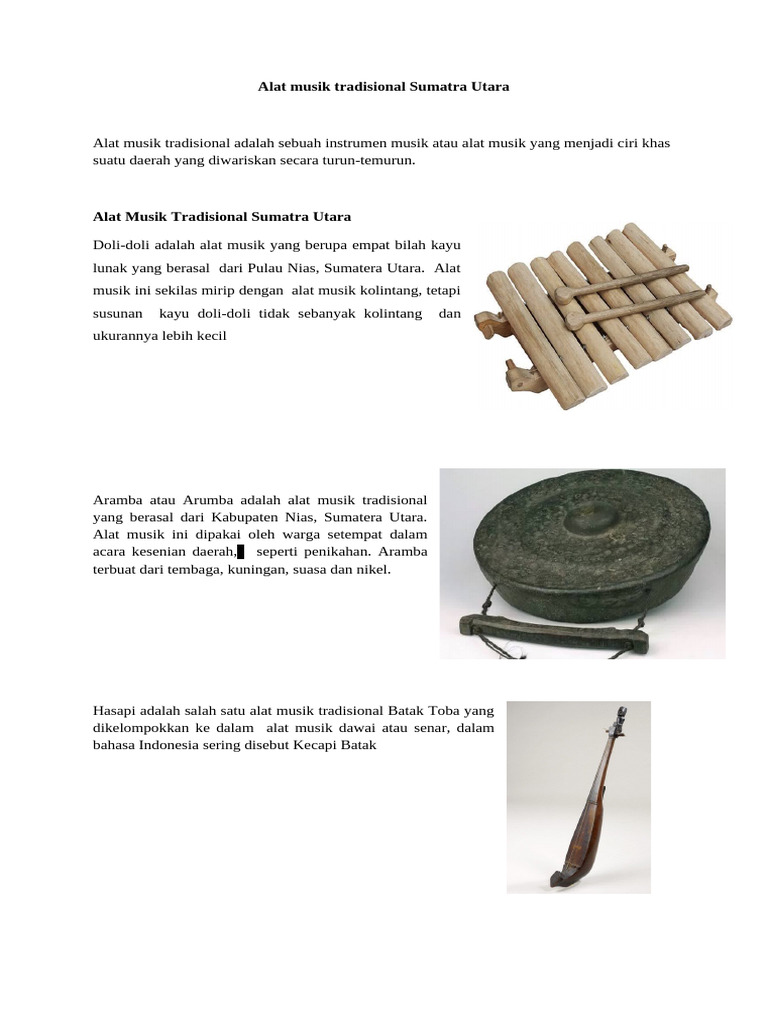 Alat Musik Tradisional Sumatera Utara | PDF