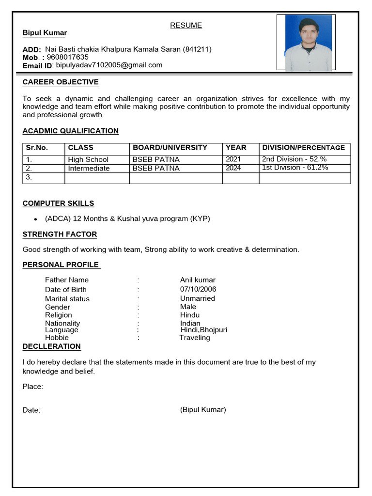 Add: Mob: Email ID Career Objective: Bipul Kumar | PDF