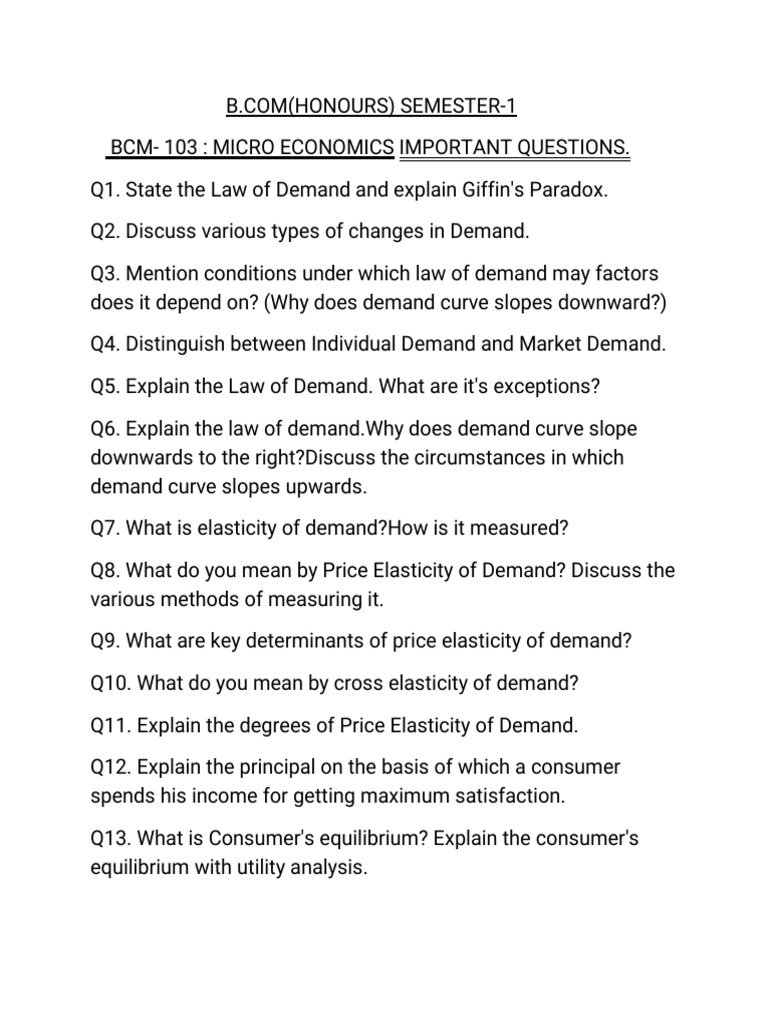 Microeconomics Key Questions for B.Com | PDF | Perfect Competition ...