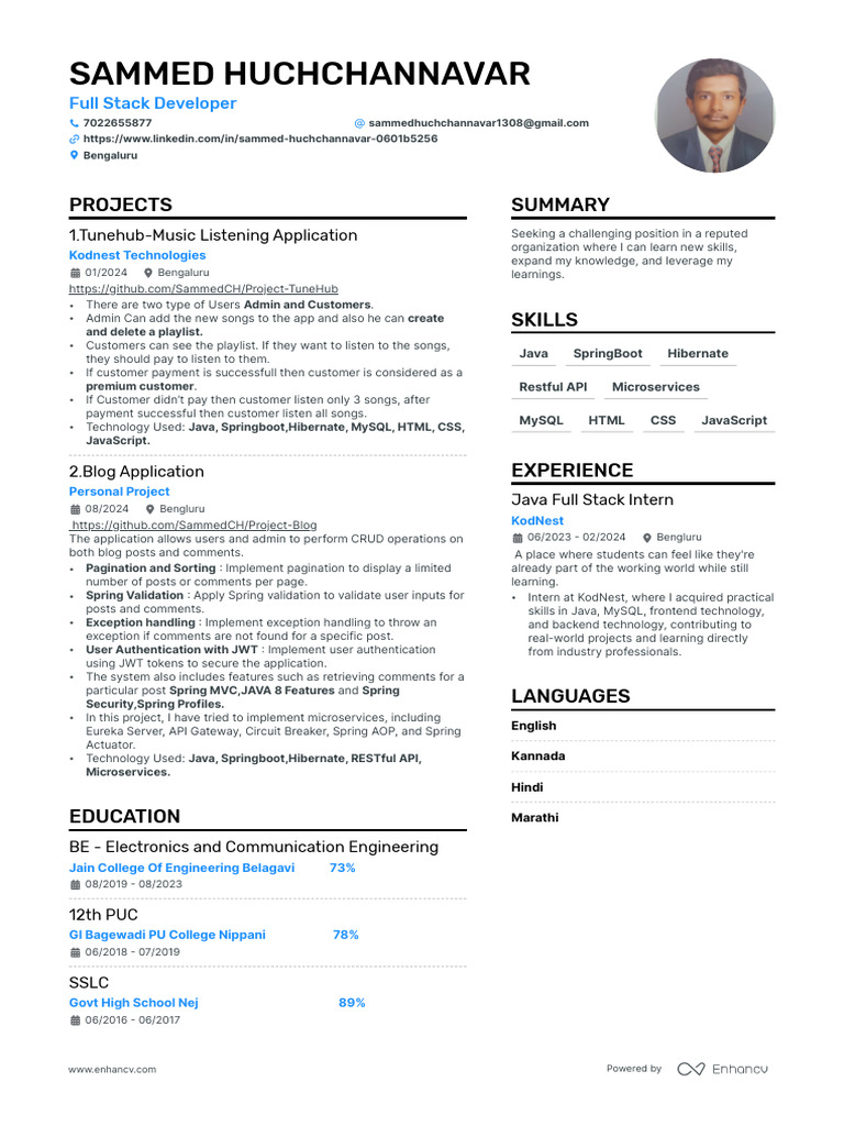Sammed TuneHub&MyBlog Resume | PDF | Java (Programming Language) | Software