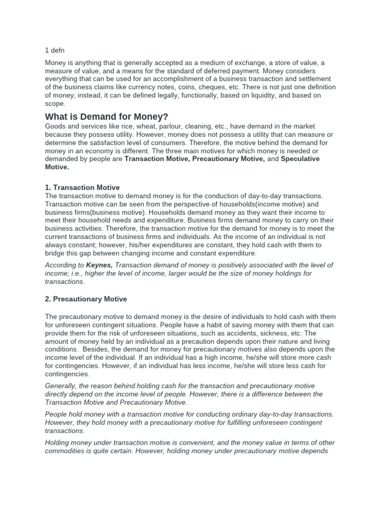 1 Defn | PDF | Demand For Money | Money