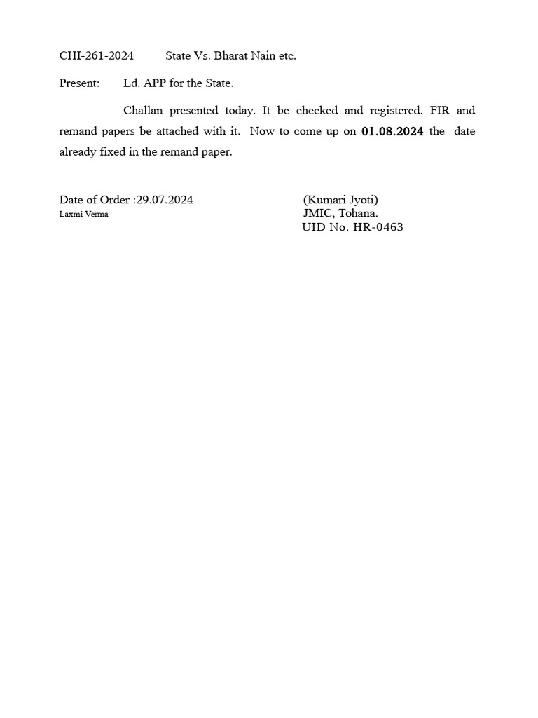 State Vs. Bharat Nain Case Update | PDF