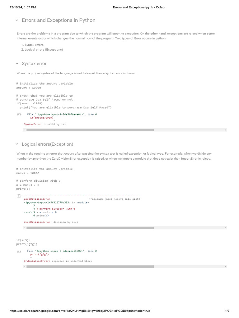 Python Errors and Exceptions Guide | PDF | Computer Engineering | Computer Science