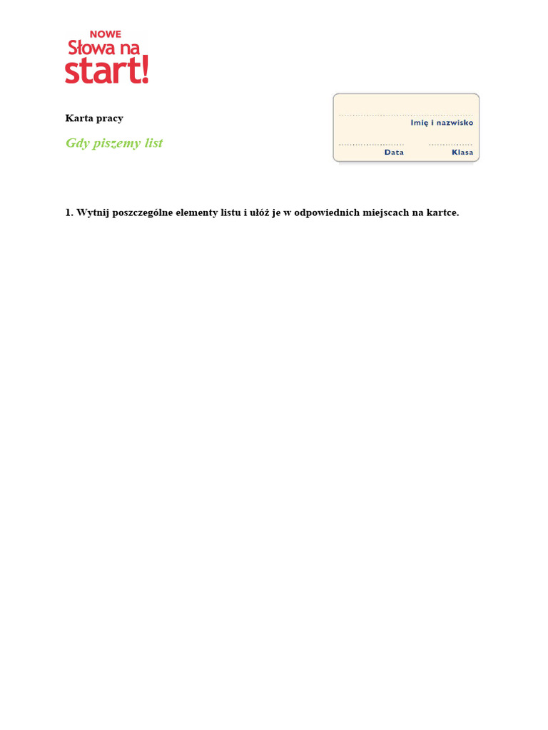 Karta Pracy Gdy Piszemy List Klasa 4 Rozdzial 1 Temat 11 | PDF
