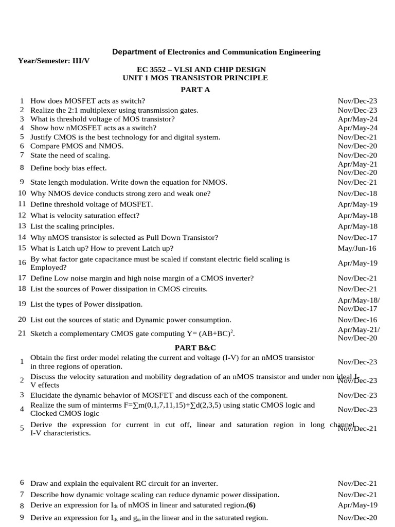 vlsi question bank | PDF | Logic Gate | Cmos