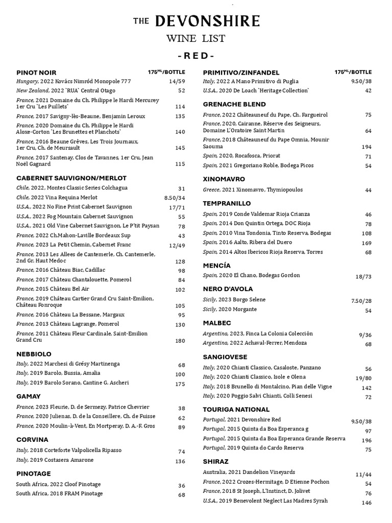 wine-list | PDF | Wine Grape Varieties | Crops Originating From Europe