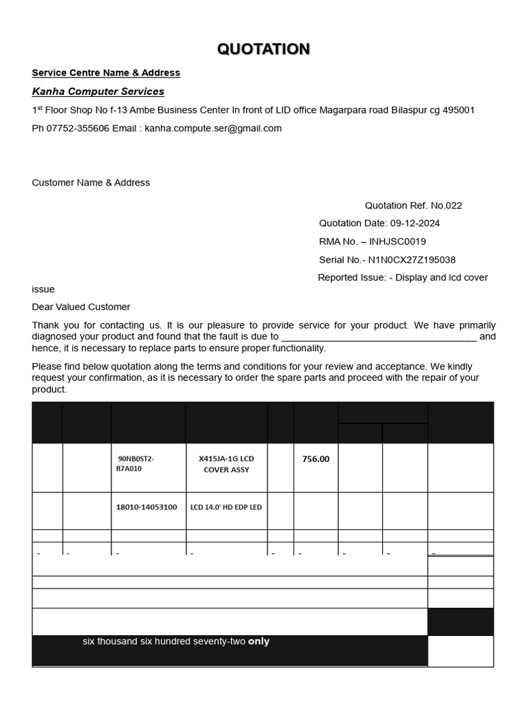 Asus Qutation Ervice Quotation Templete (2408816) ASUS | PDF