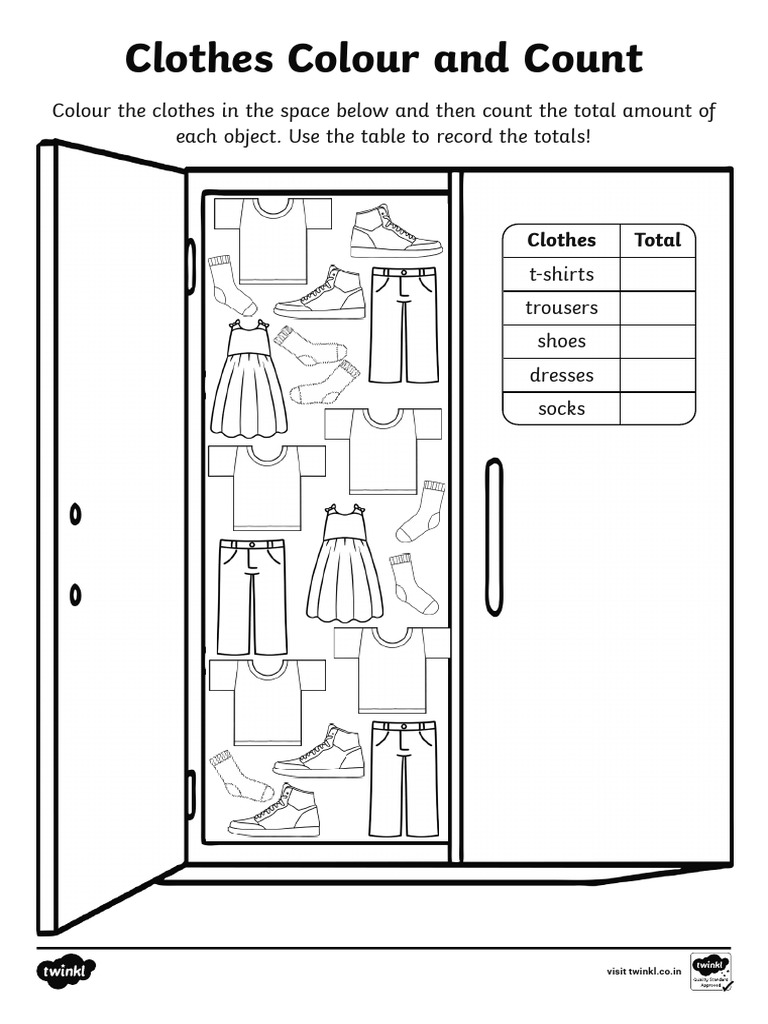 Clothes Colouring and Counting Activity | PDF