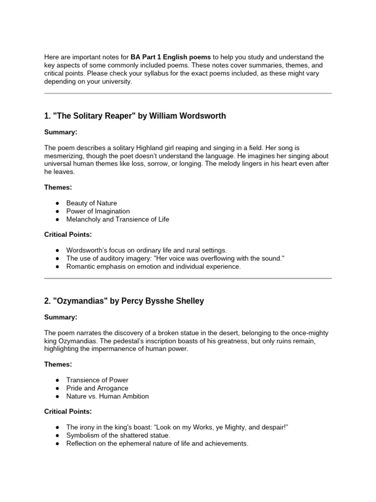 Important Notes English | PDF | Poetry | Poems