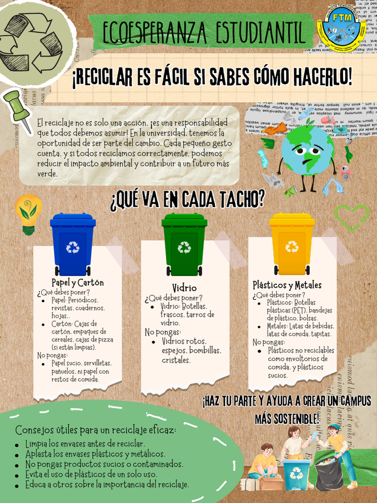 Poster Cartel Sistema de Reciclaje Ecología Collage Marrón (594 X 841 ...