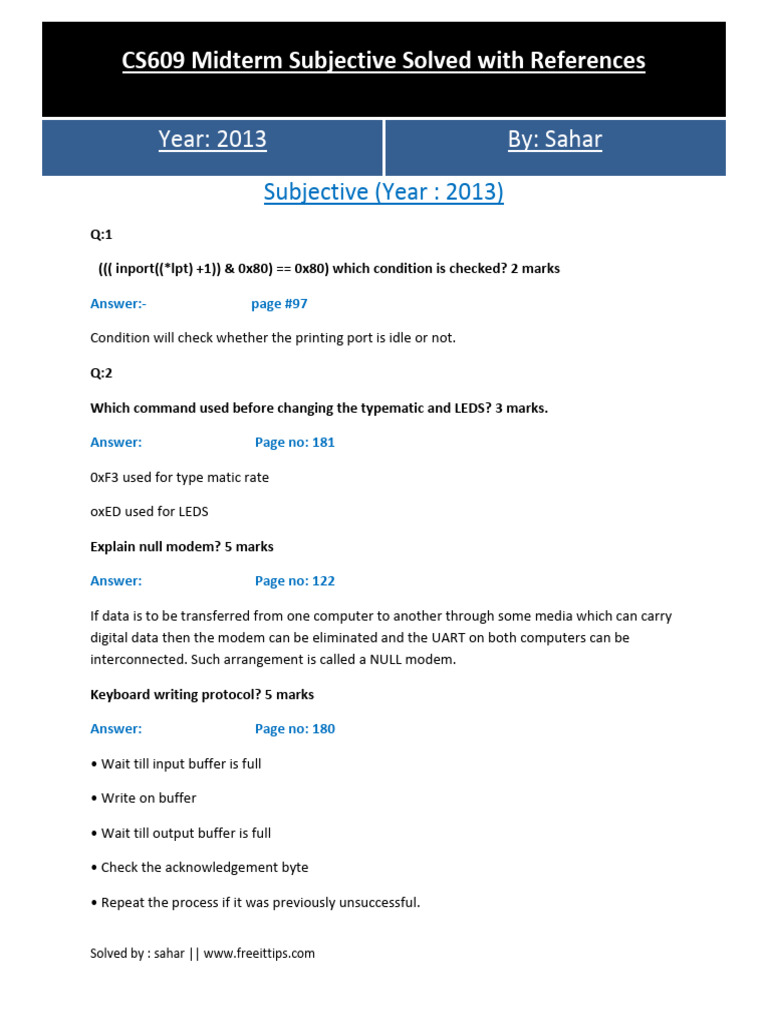 cs609 Midterm Subjective Solved With References by Seher | PDF | Computer Data | Telecommunications
