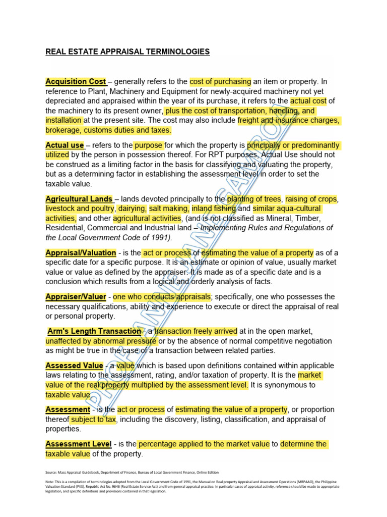 Appraisal Terminologies | PDF | Real Estate Appraisal | Discounted Cash ...